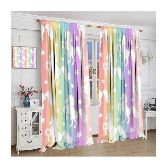 Accents | Rainbow Unicorn Curtains For Little Girls Bedroom Cute ...